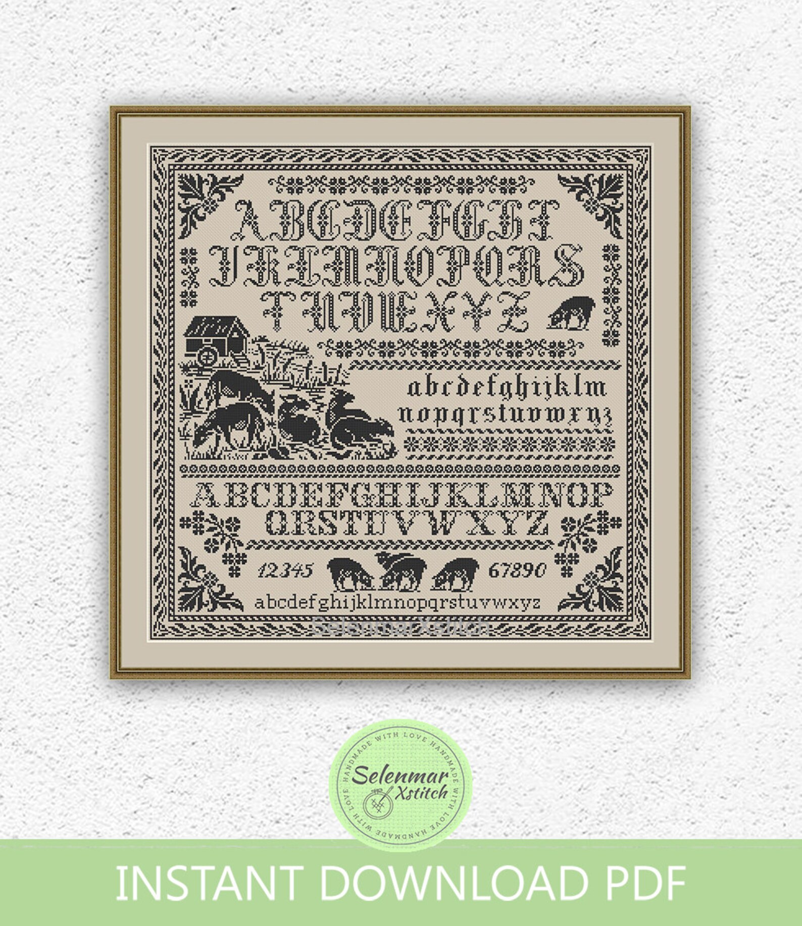 Country Quaker Sampler Counted Cross Stitch Pattern Cows and Pigs ...