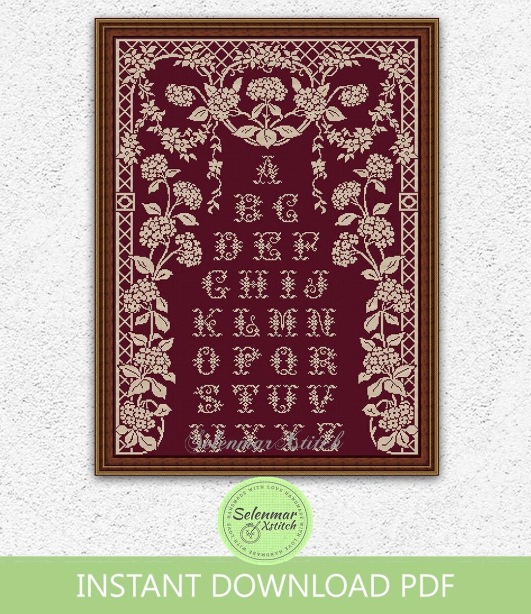 Floral Monochrome Alphabet Sampler Cross Stitch Pattern Flower Letters ...