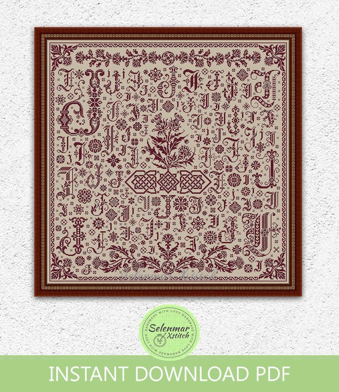 Monochrome Letter J Sampler Cross Stitch Pattern Initial Letter Cross ...