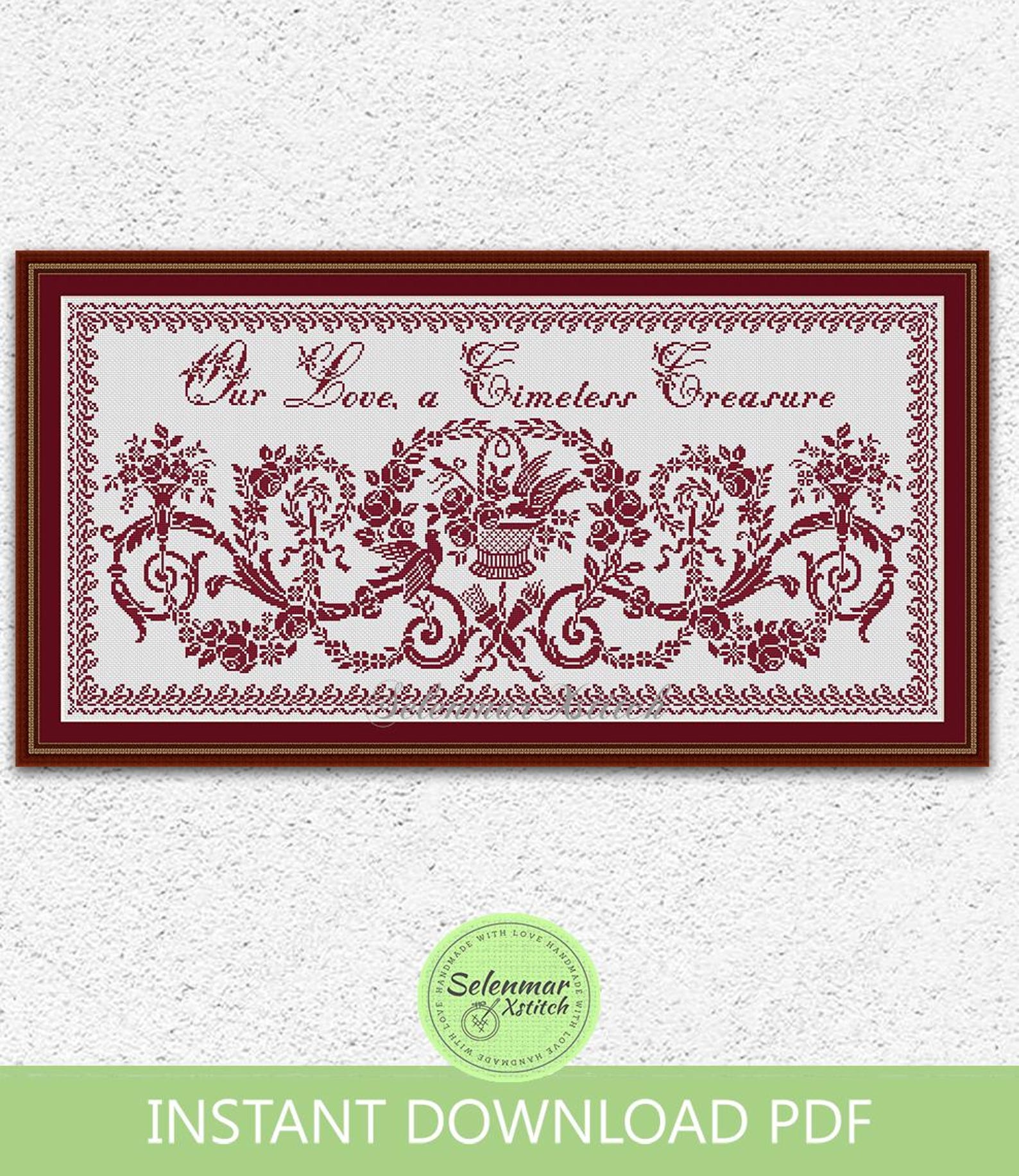 Monochrome Anniversary Cross Stitch Pattern Vintage Floral Wedding ...
