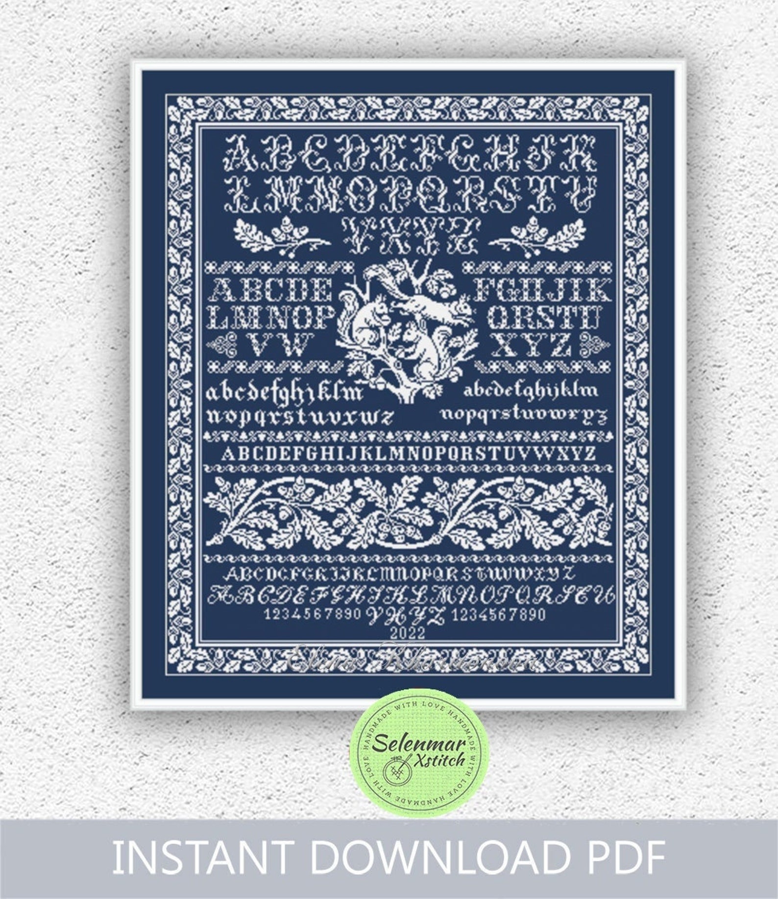 Quaker Sampler Cross Stitch Pattern Squirrels Cross Stitch Oak - Etsy