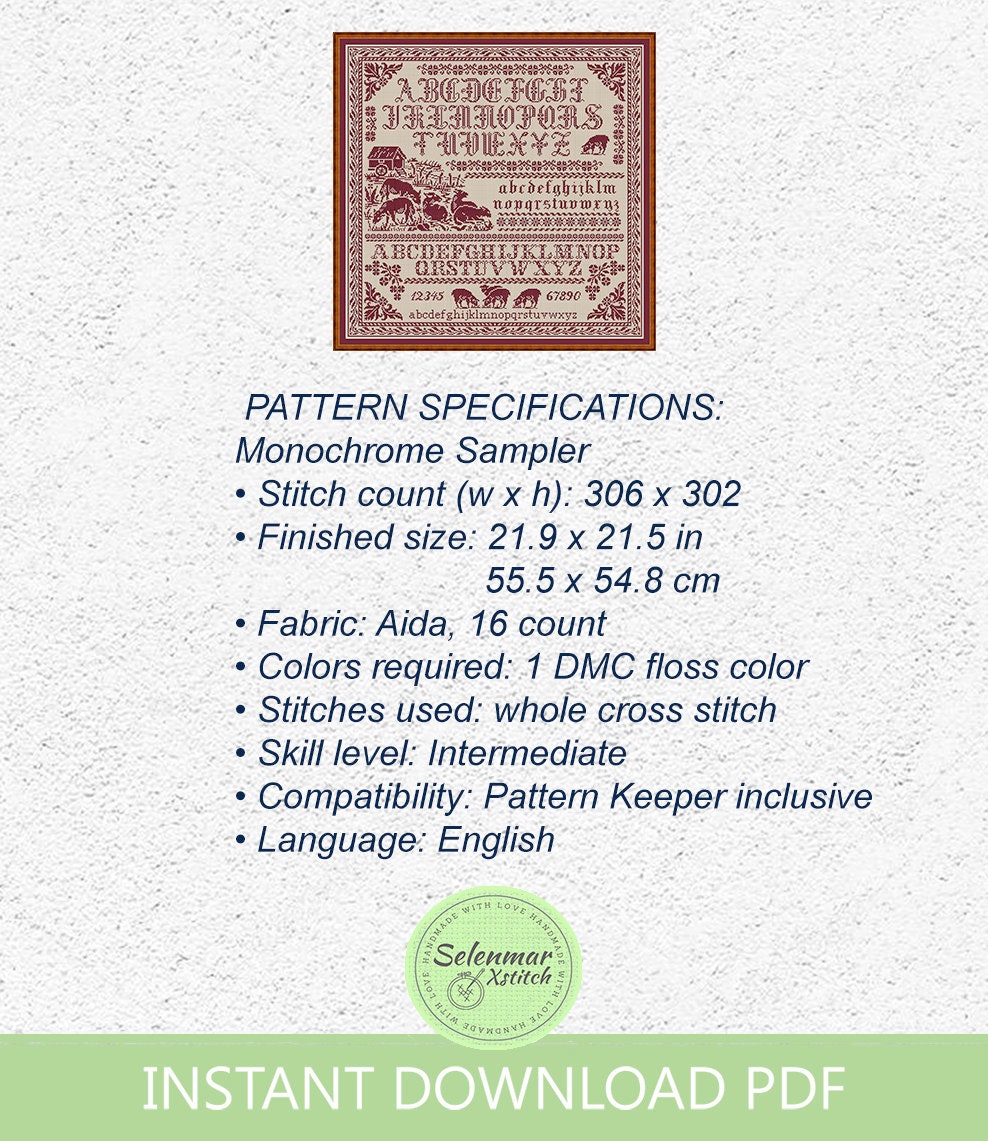 Country Quaker Sampler Counted Cross Stitch Pattern Cows and Pigs ...