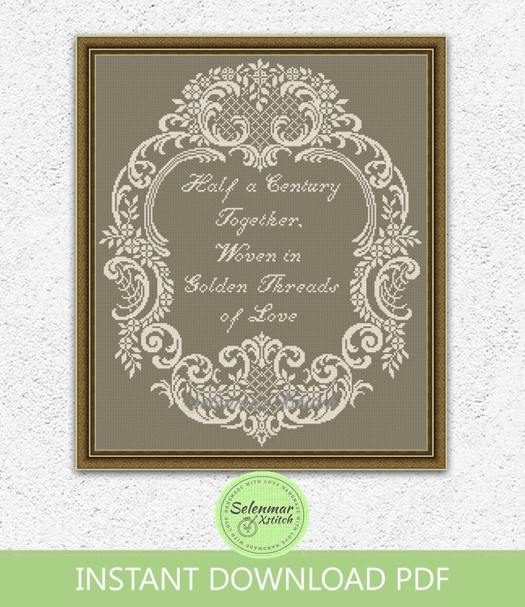 50th Golden Anniversary Sampler Cross Stitch Pattern Monochrome Cross ...