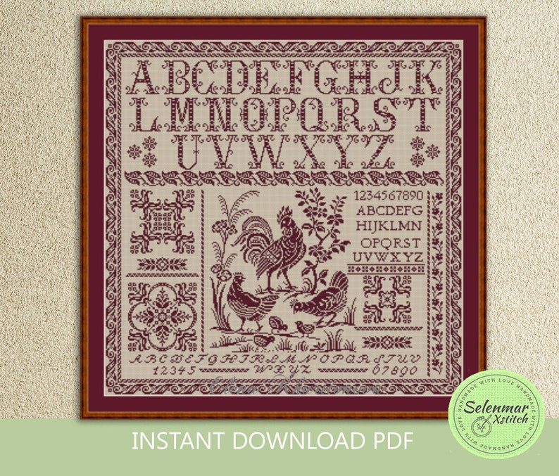 Quaker Sampler Cross Stitch Pattern Birds Rooster Hens - Etsy