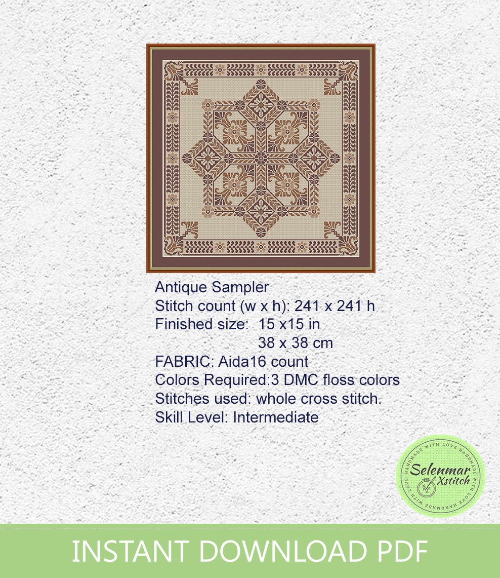 Two Color Cross Stitch Pattern Geometric Ornament Antique Square ...