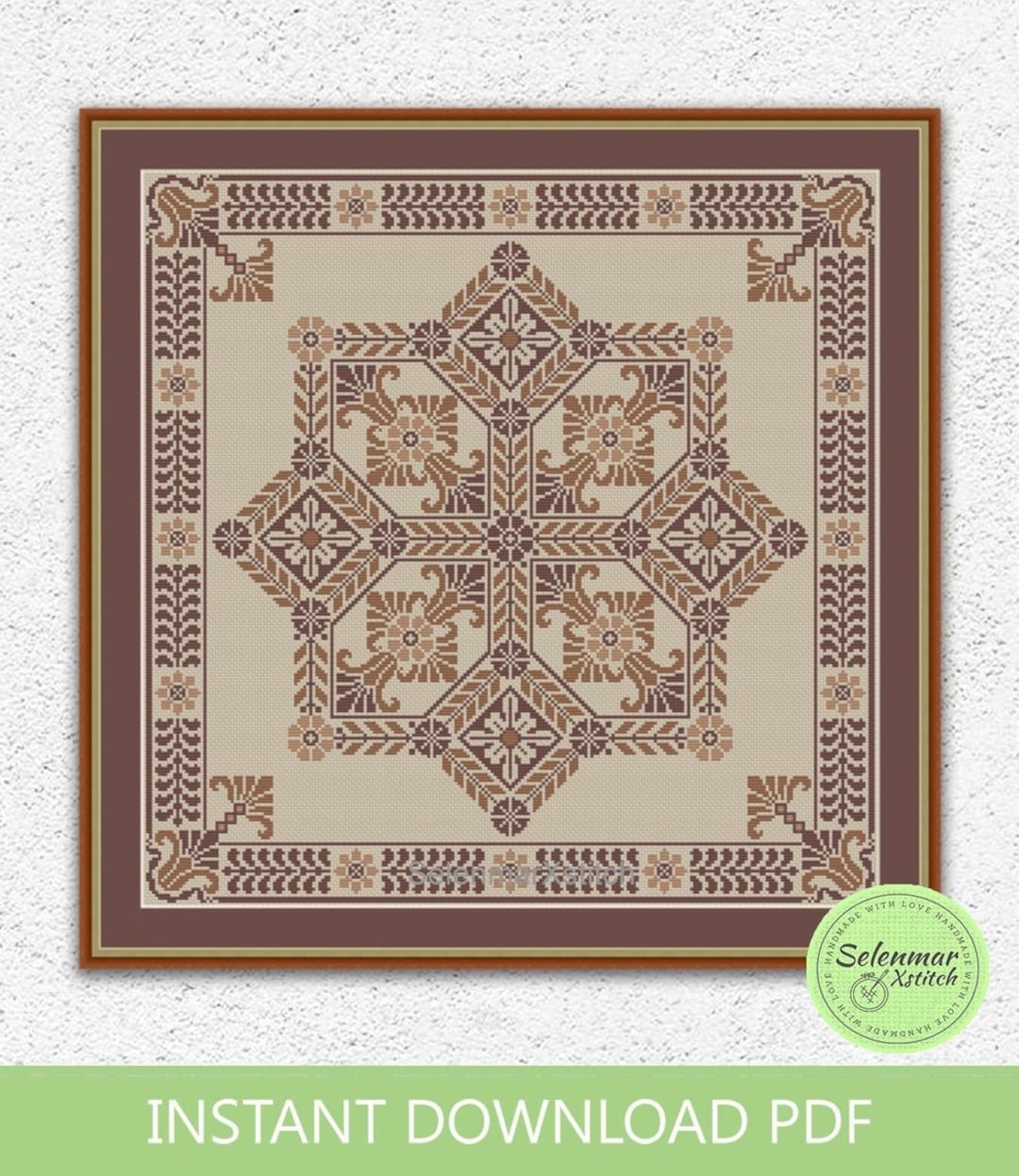 Two Color Cross Stitch Pattern Geometric Ornament Antique Square ...