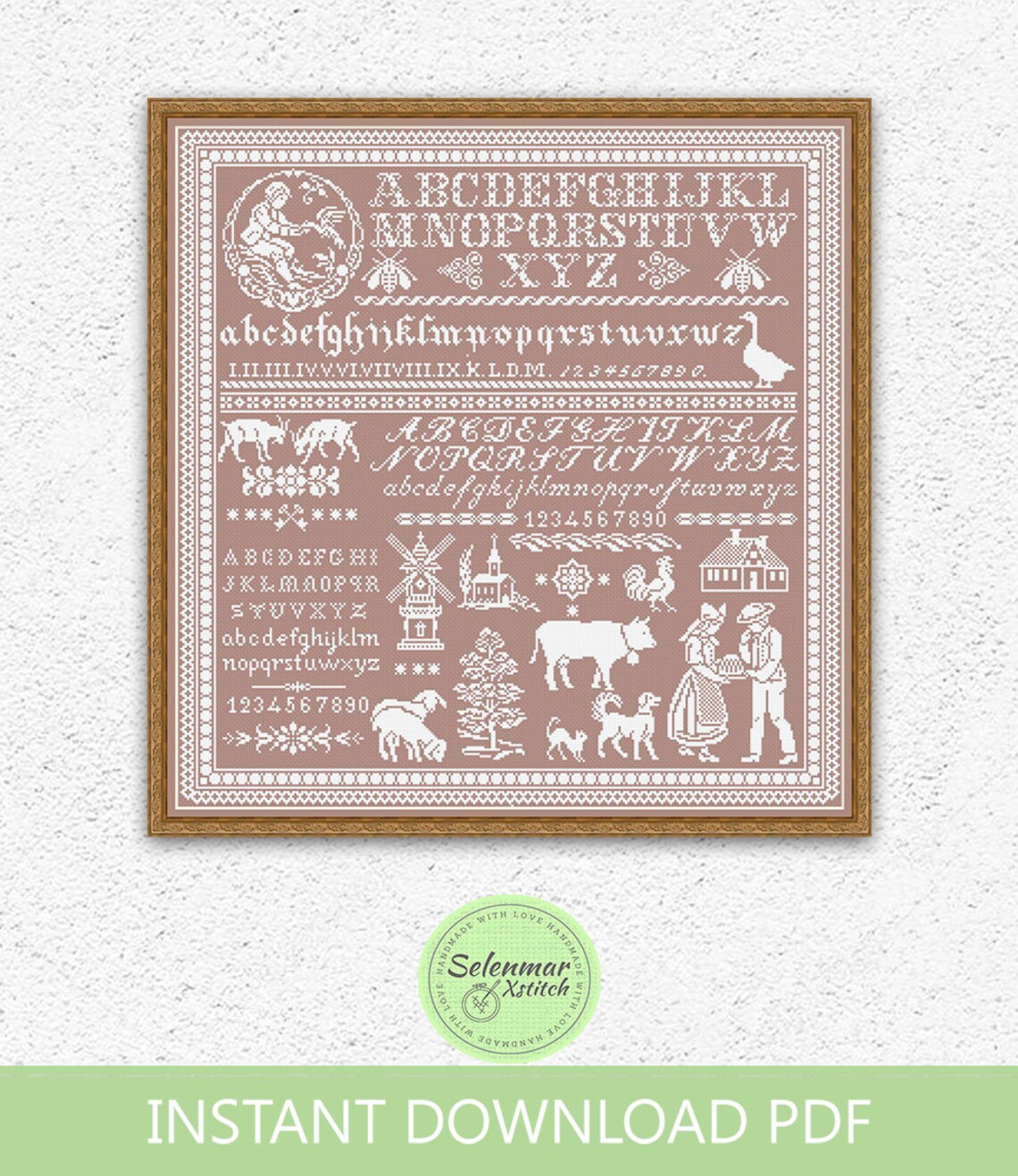 Rustic Monochrome Cross Stitch Quaker Cross Stitch Farmhouse Animals ...