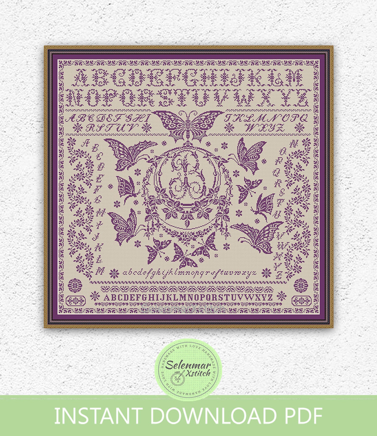 Butterflies Quaker Sampler Cross Stitch Pattern Monochrome - Etsy