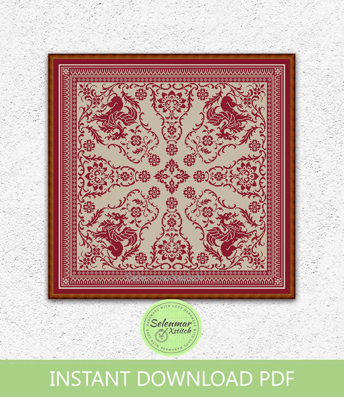 Monochrome Dragons Cross Stitch Pattern Antique Style Embroidery Design ...