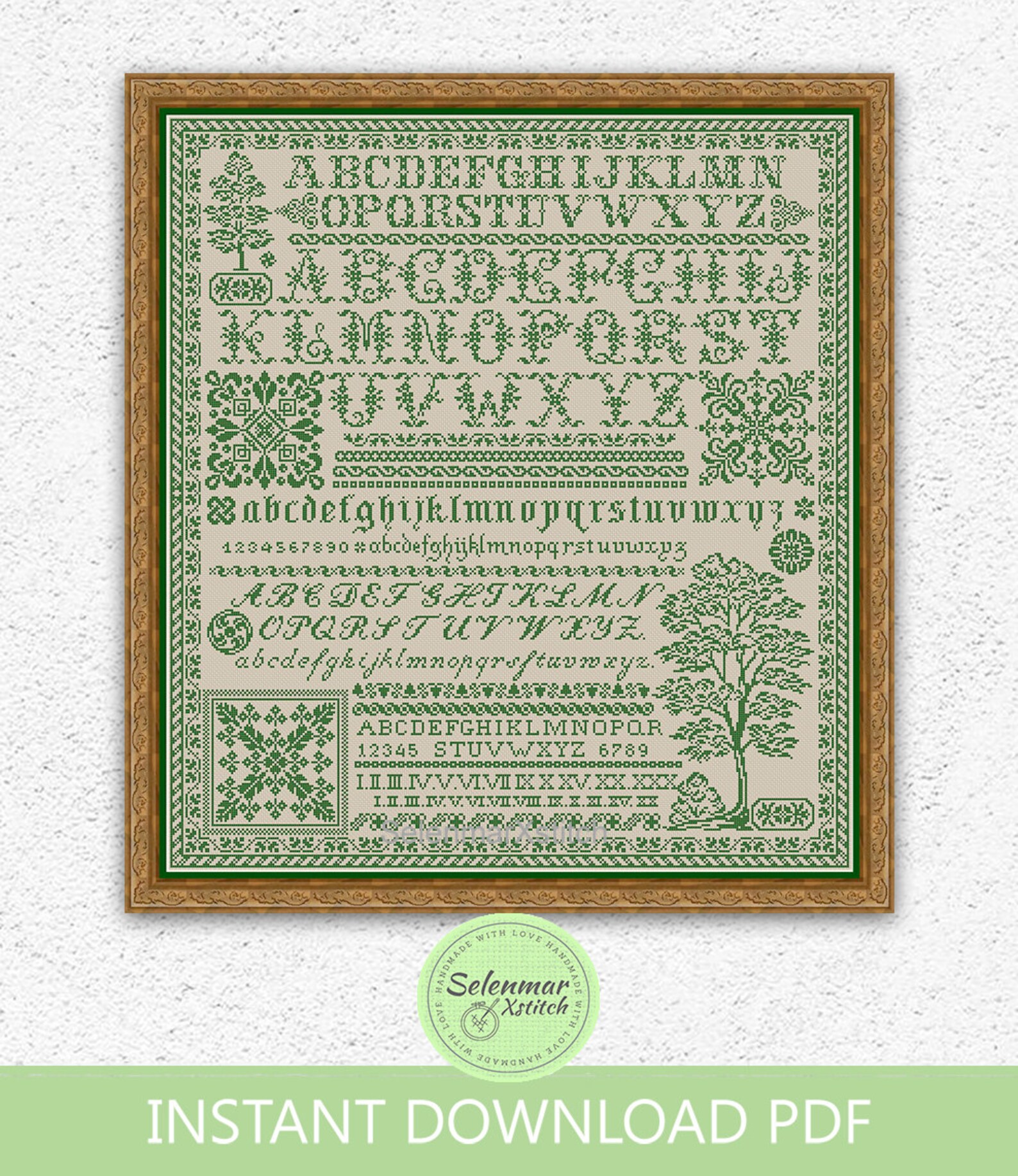 Monochrome Quaker Sampler Cross Stitch Pattern Antique - Etsy