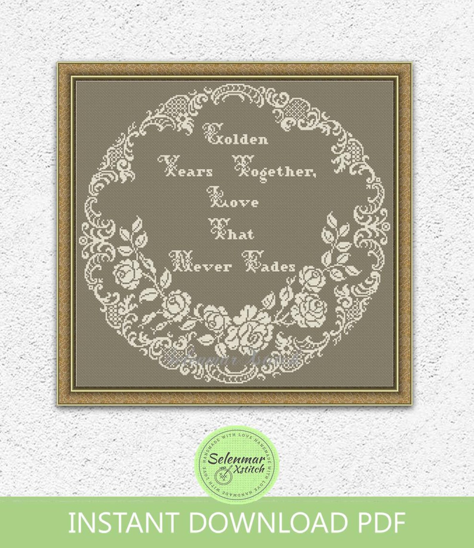 Monochrome Wedding Anniversary Sampler Cross Stitch Pattern 50th Golden ...