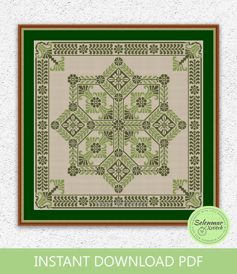 Two Color Cross Stitch Pattern Geometric Ornament Antique Square ...
