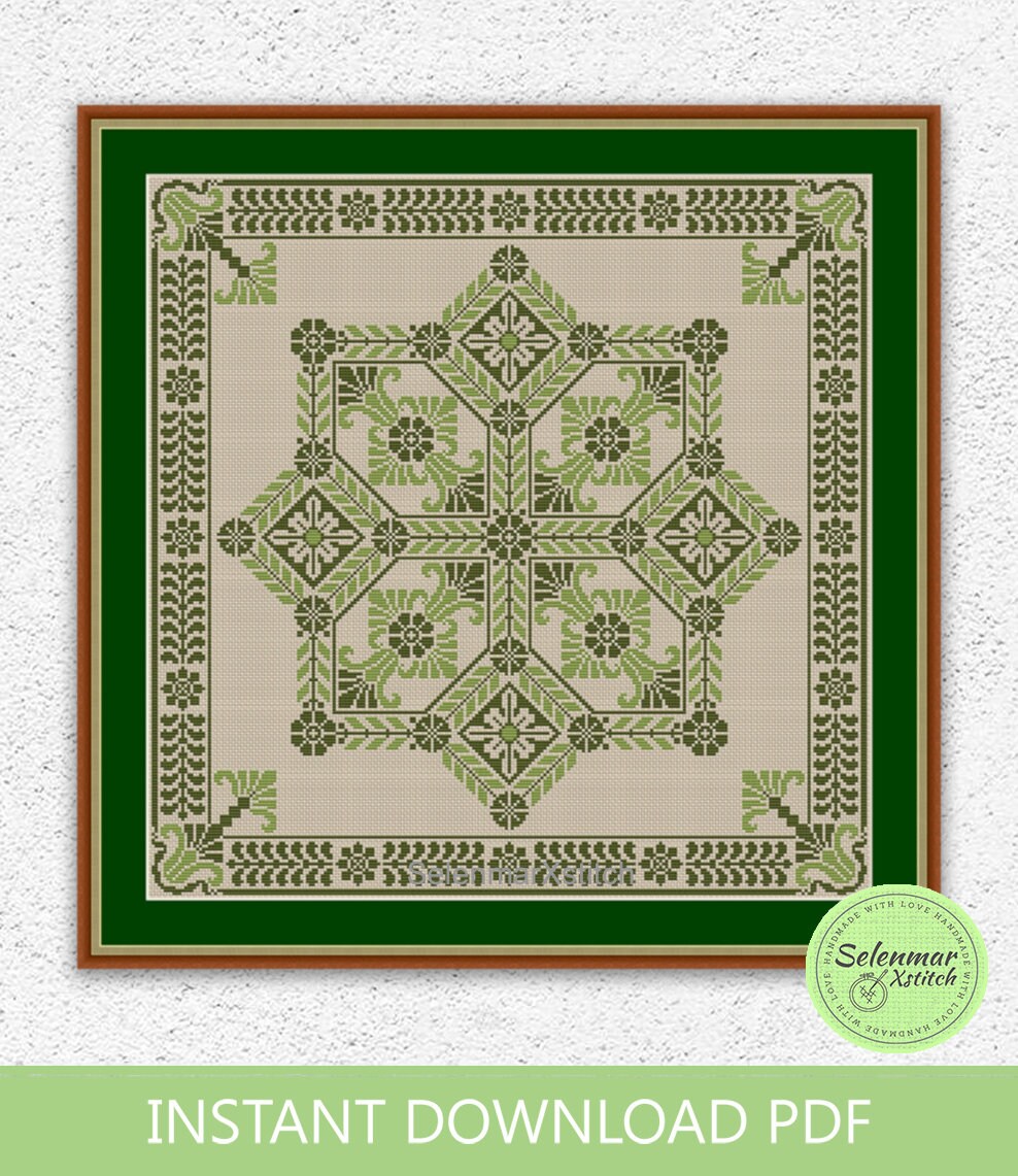 Two Color Cross Stitch Pattern Geometric Ornament Antique Square ...