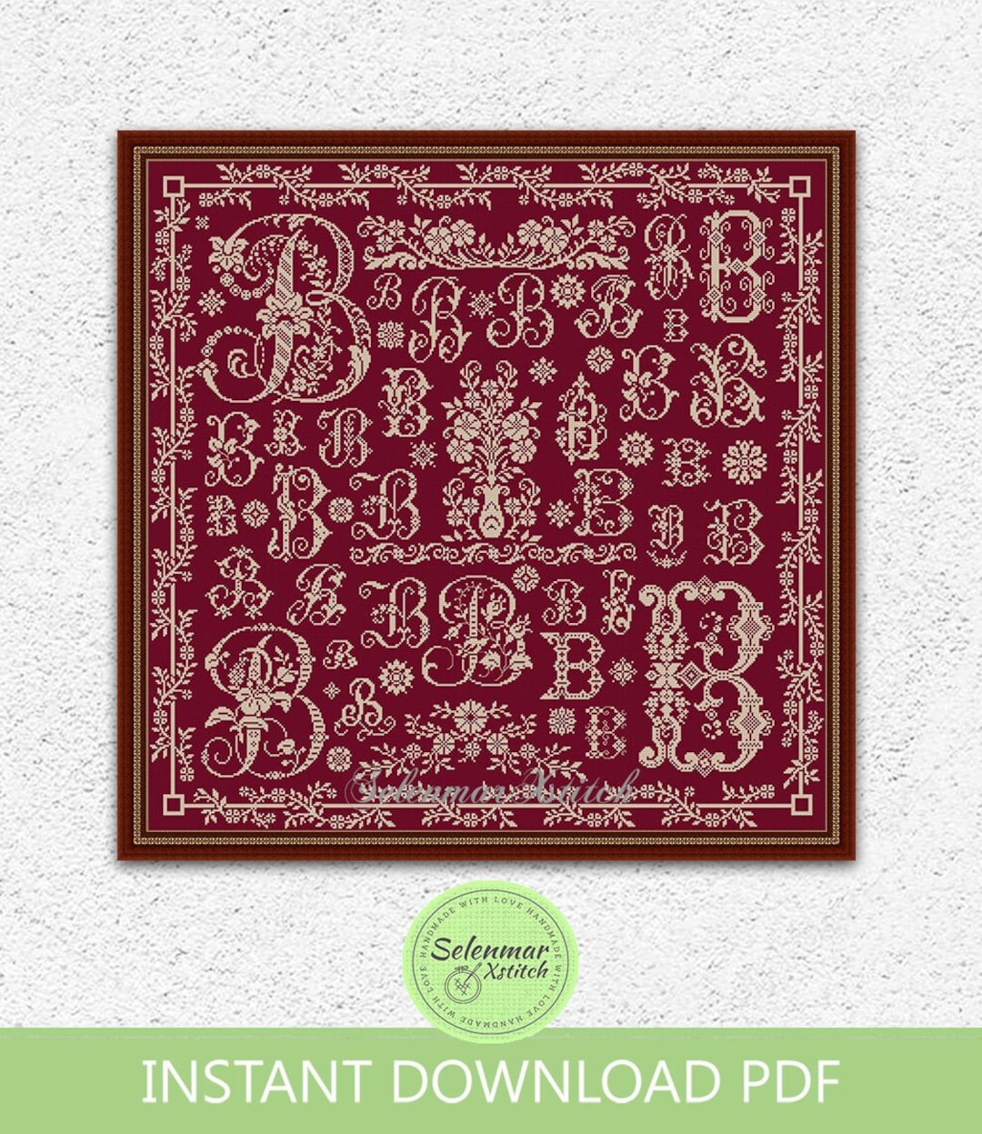Floral Letter B Sampler Cross Stitch Pattern Capital Letter Cross ...