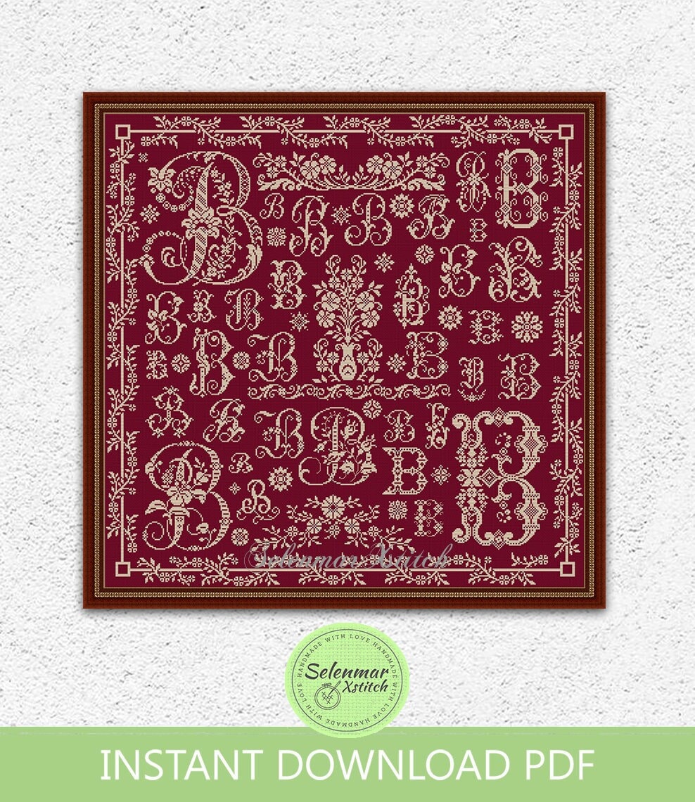 Floral Letter B Sampler Cross Stitch Pattern Capital Letter Cross ...