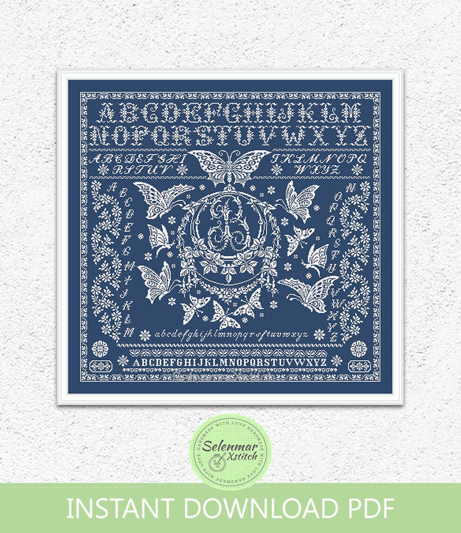 Butterflies Quaker Sampler Cross Stitch Pattern Monochrome - Etsy