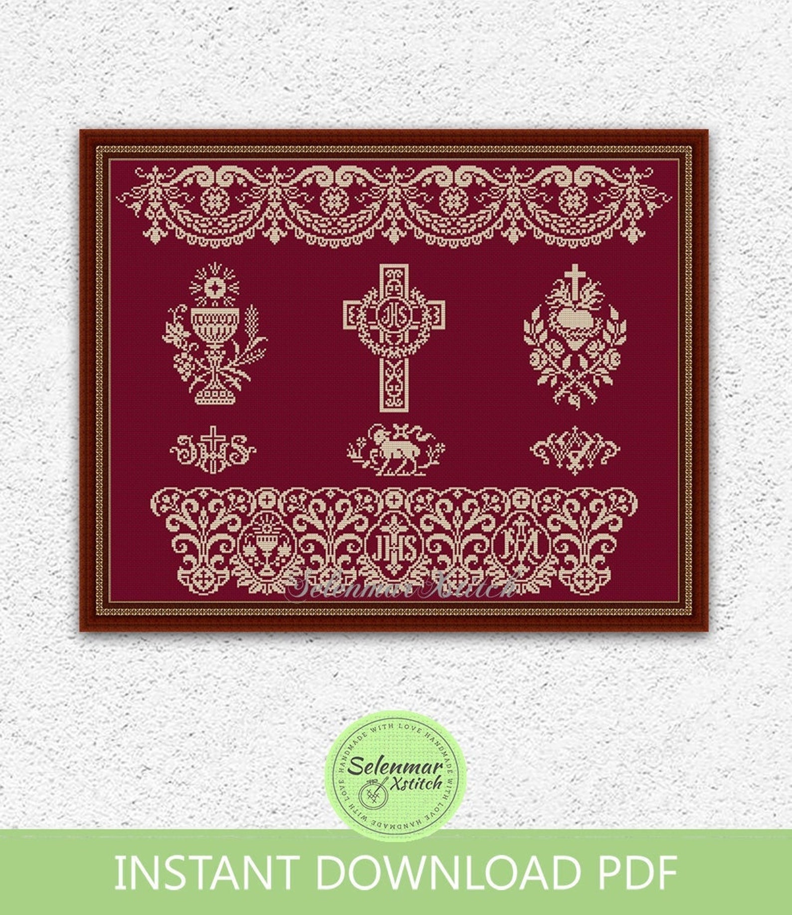Antique Monochrome Cross Stitch Pattern Religious Embroidery Sampler ...