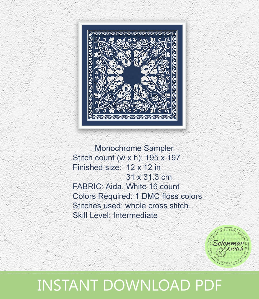 Floral Monochrome Cross Stitch Pattern Roses Cross Stitch Flowers ...