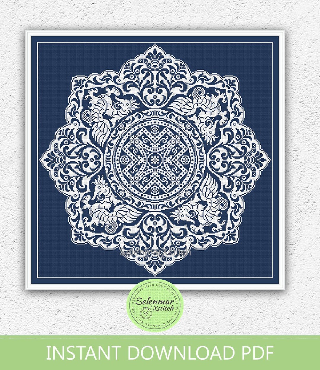 Dragons Monochrome Cross Stitch Pattern Antique Embroidery Design ...