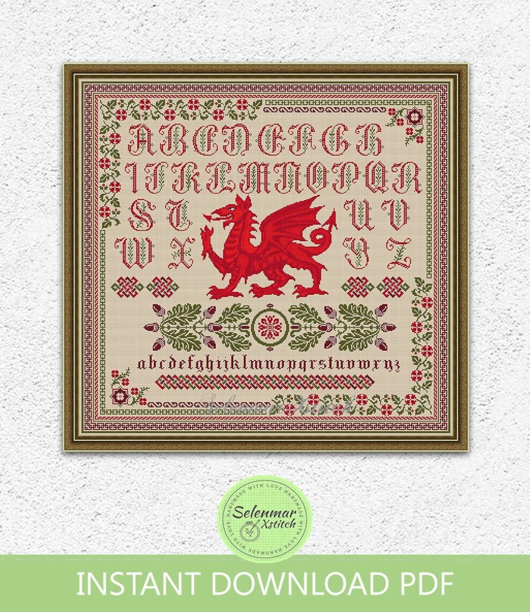 Welsh Dragon Counted Cross Stitch Pattern Quaker Sampler Embroidery ...