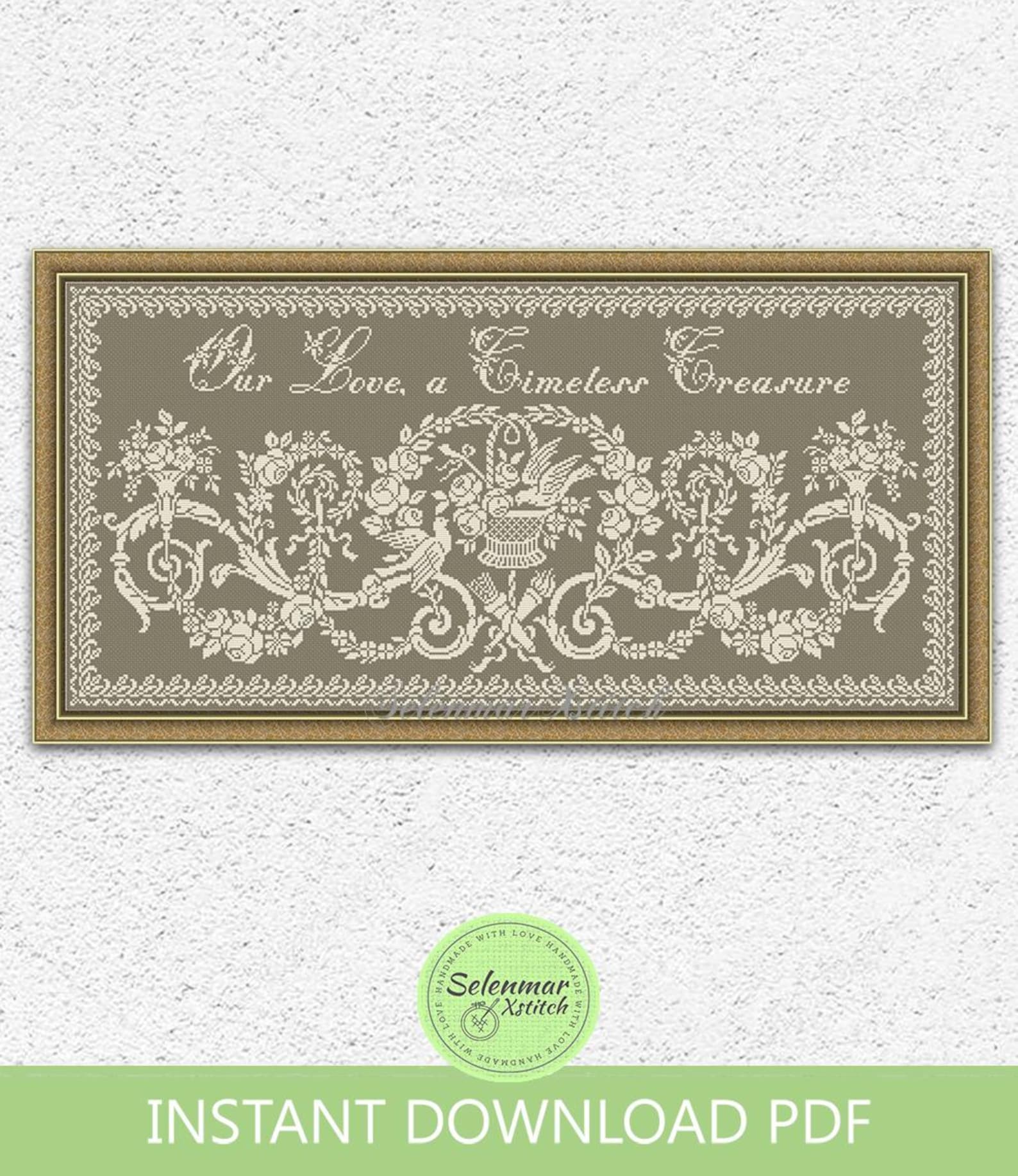 Monochrome Anniversary Cross Stitch Pattern Vintage Floral Wedding ...