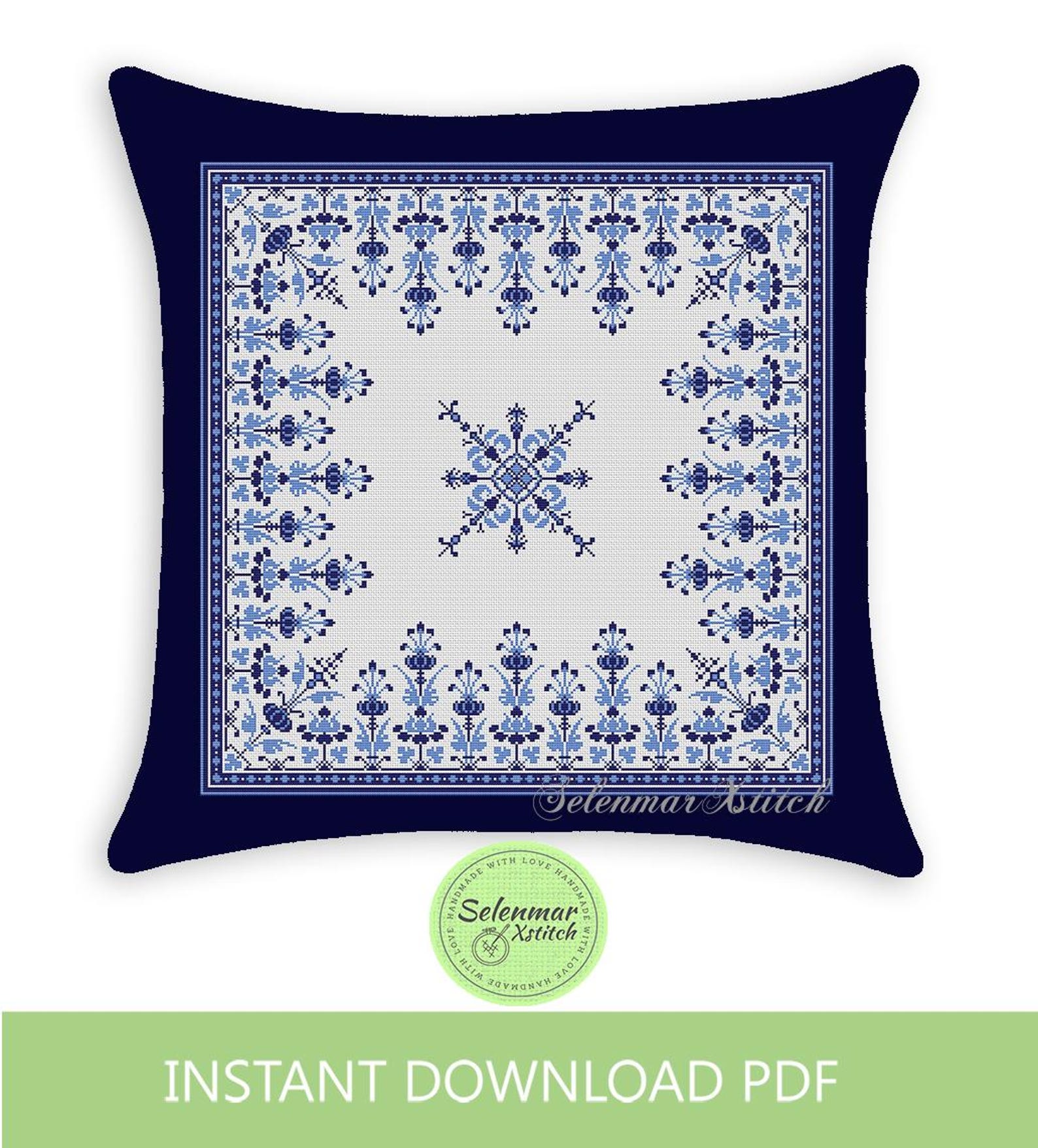 Two Colors Cross Stitch Pattern Floral Cross Stitch Square Embroidery ...