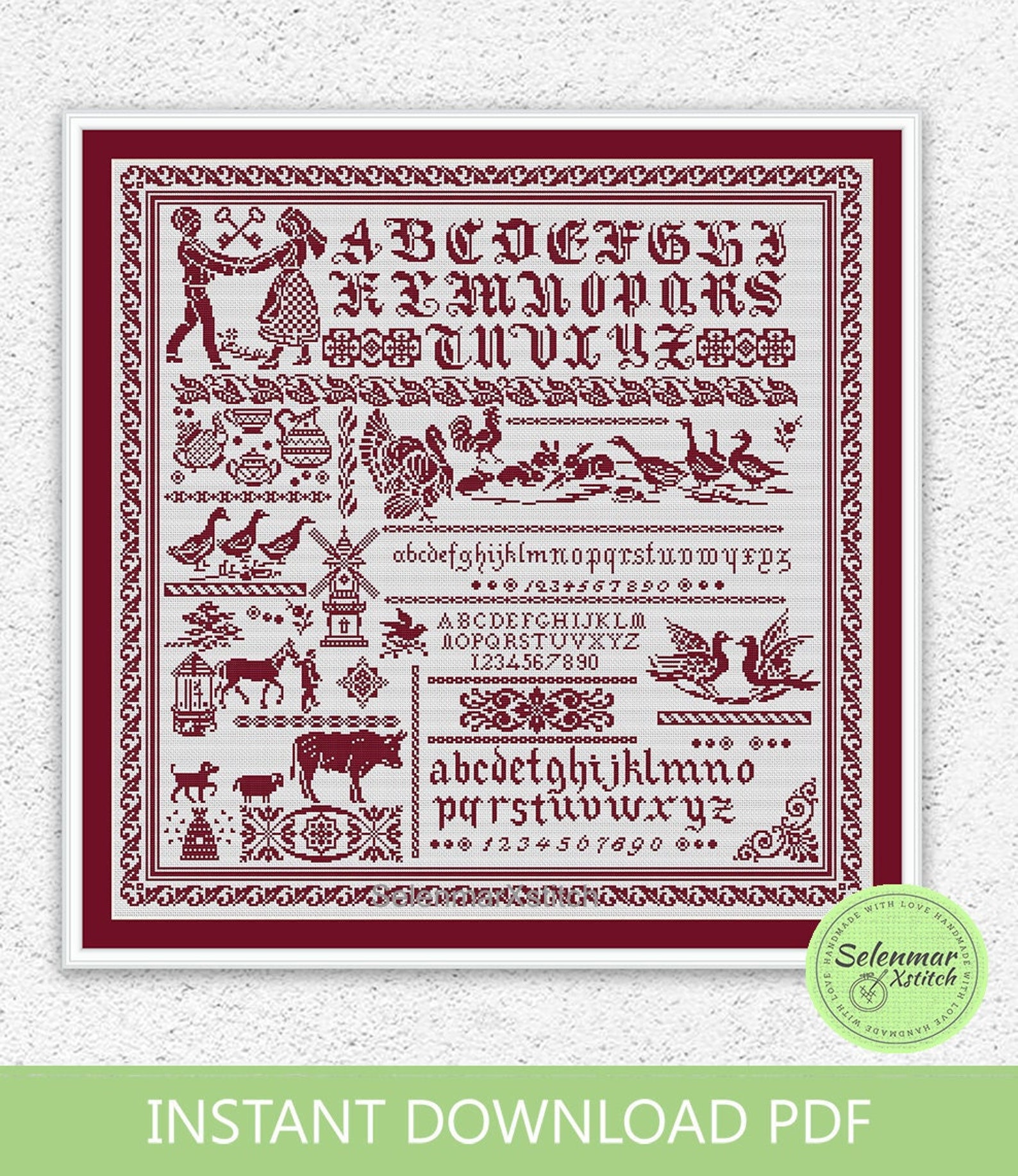 Village Quaker Sampler Cross Stitch Pattern Quaker Country X - Etsy
