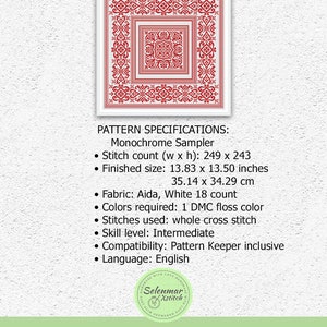Monochrome Counted Cross Stitch Pattern Tile Embroidery Design Antique ...