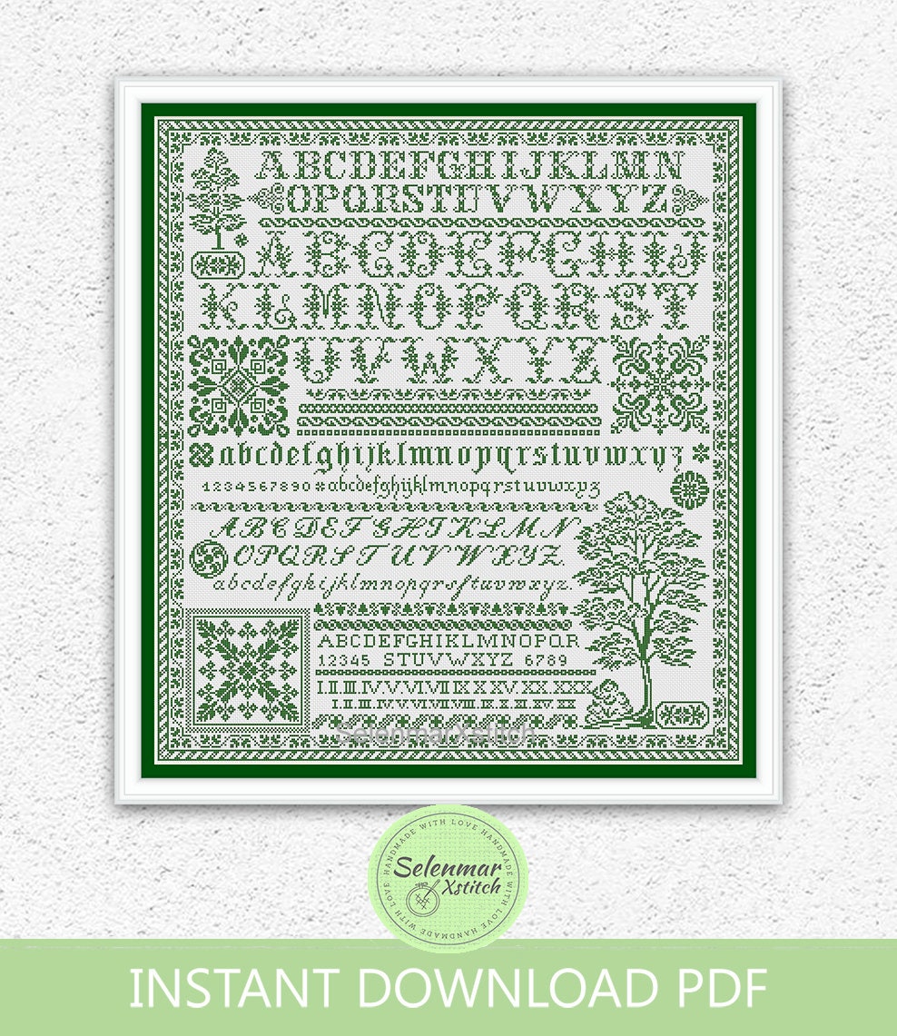 Monochrome Quaker Sampler Cross Stitch Pattern Antique - Etsy