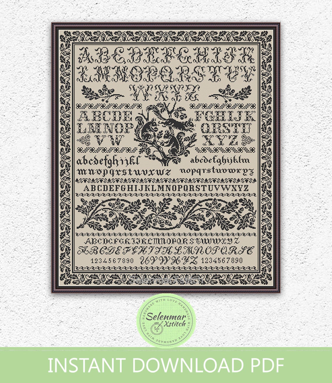 Quaker Sampler Cross Stitch Pattern Squirrels Cross Stitch Oak - Etsy