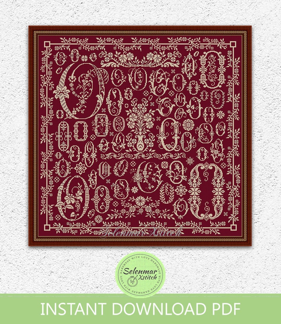 Monochrome Letter Cross Stitch Pattern Floral Capital Letter O Sampler ...