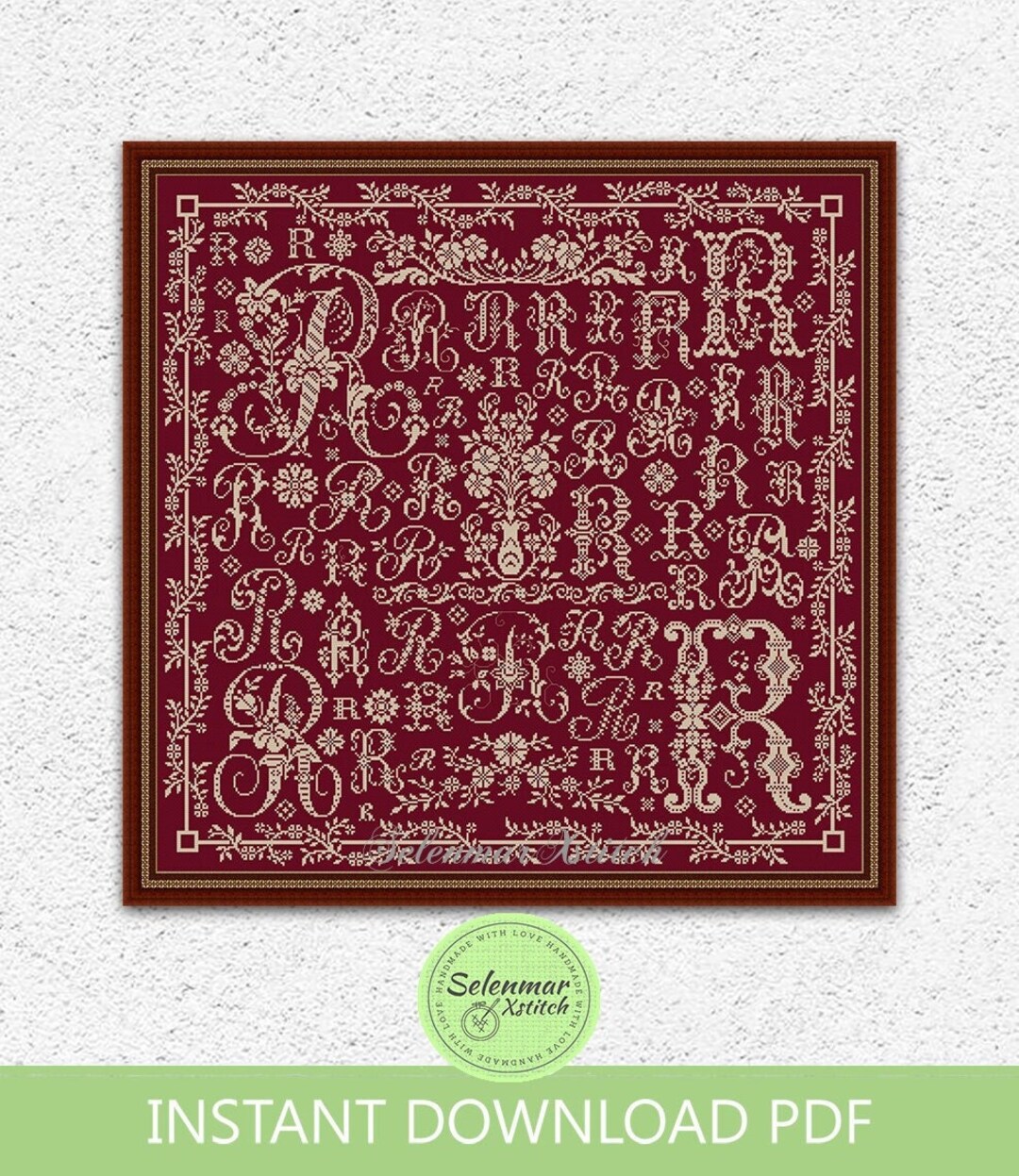 Monochrome Letter R Sampler Cross Stitch Pattern Floral Letter Cross ...