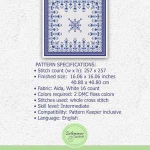 Two Colors Cross Stitch Pattern Floral Cross Stitch Square Embroidery ...
