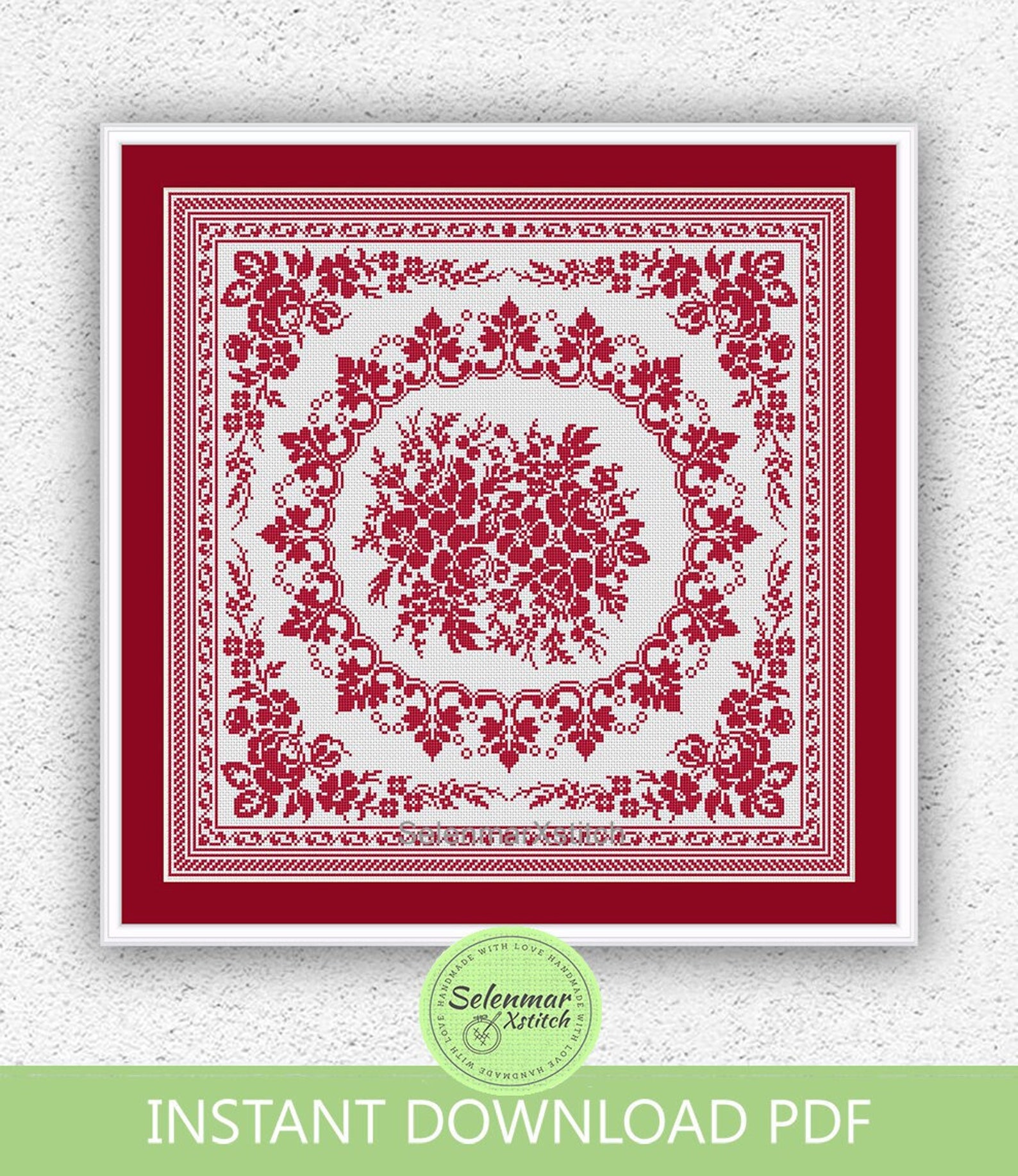 Roses Monochrome Cross Stitch Pattern Flowers Cross Stitch Square Embroidery Sampler Floral