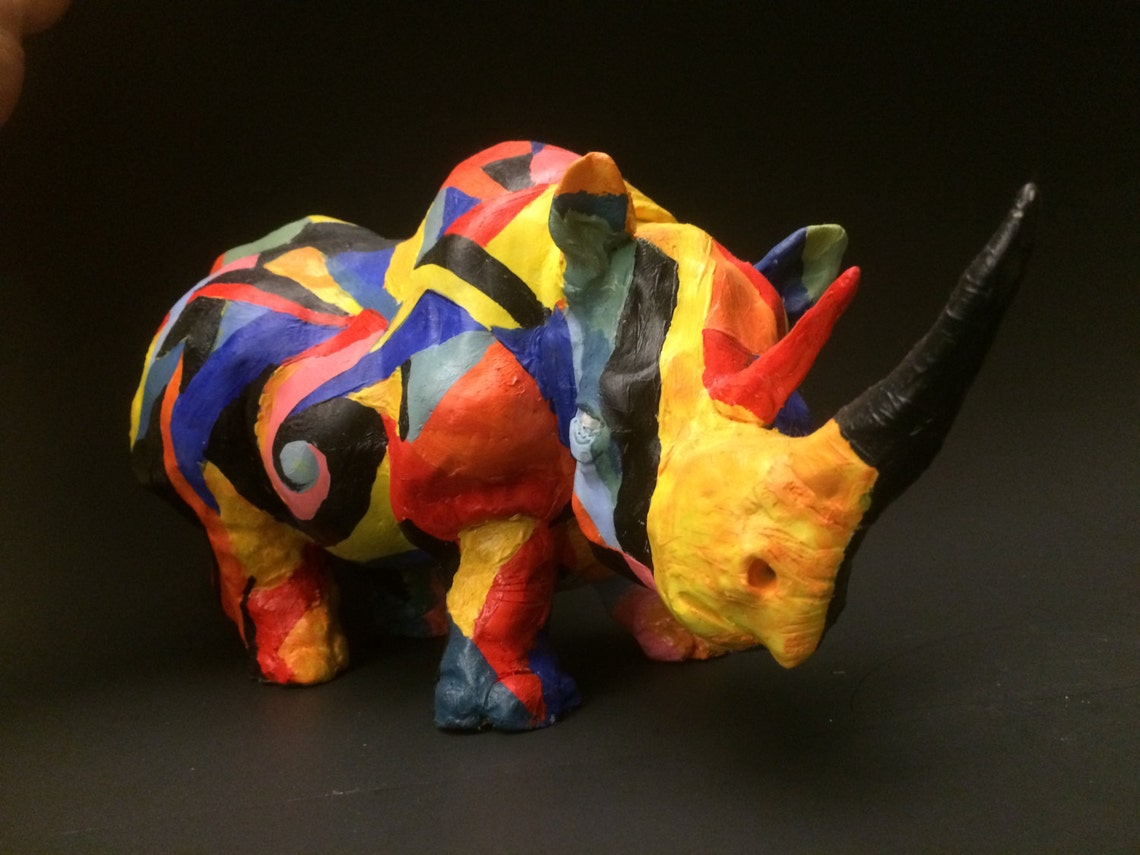 Black Rhino Psychedelic Sculpture Polymer Clay on Copper - Etsy India