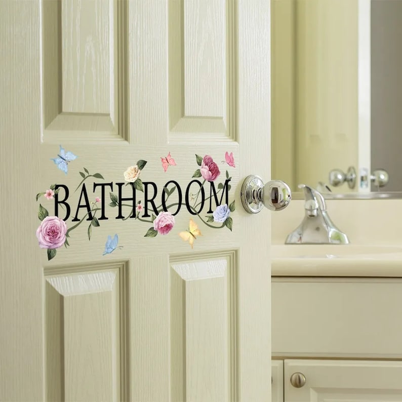 Bathroom Door Decal Sticker Toilets, Draws, Cupboards, Tiles, Shower ...