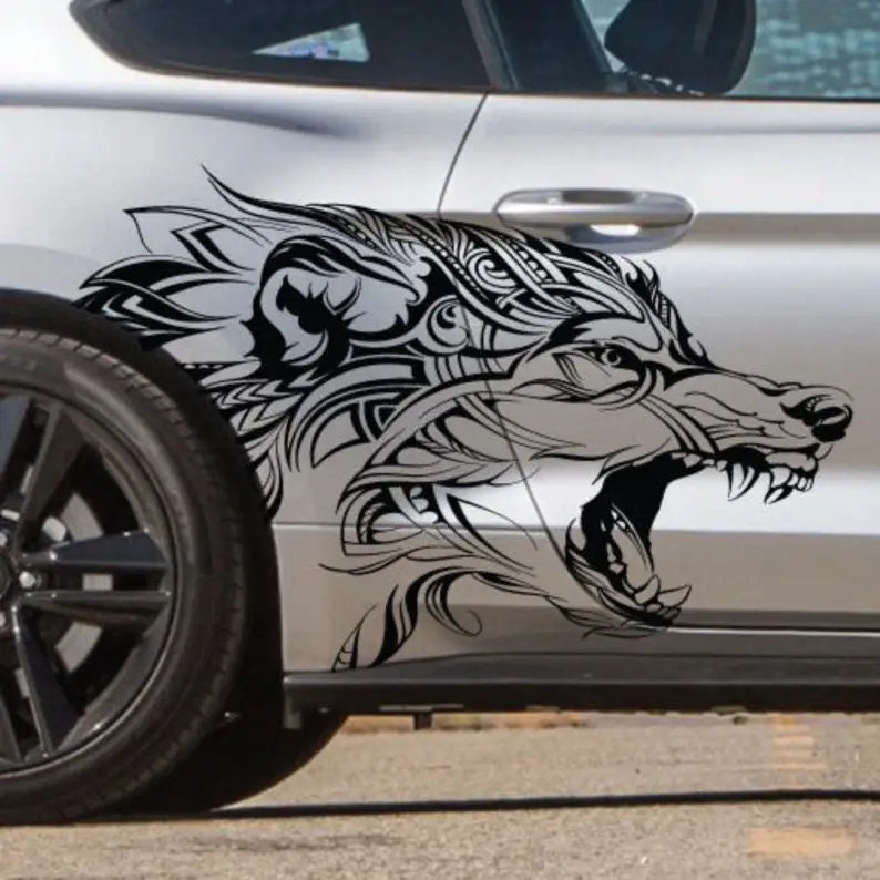 Wolf Dog Fangs Tribal Tattoo Design Car Decal Sticker Laser Cut Single ...