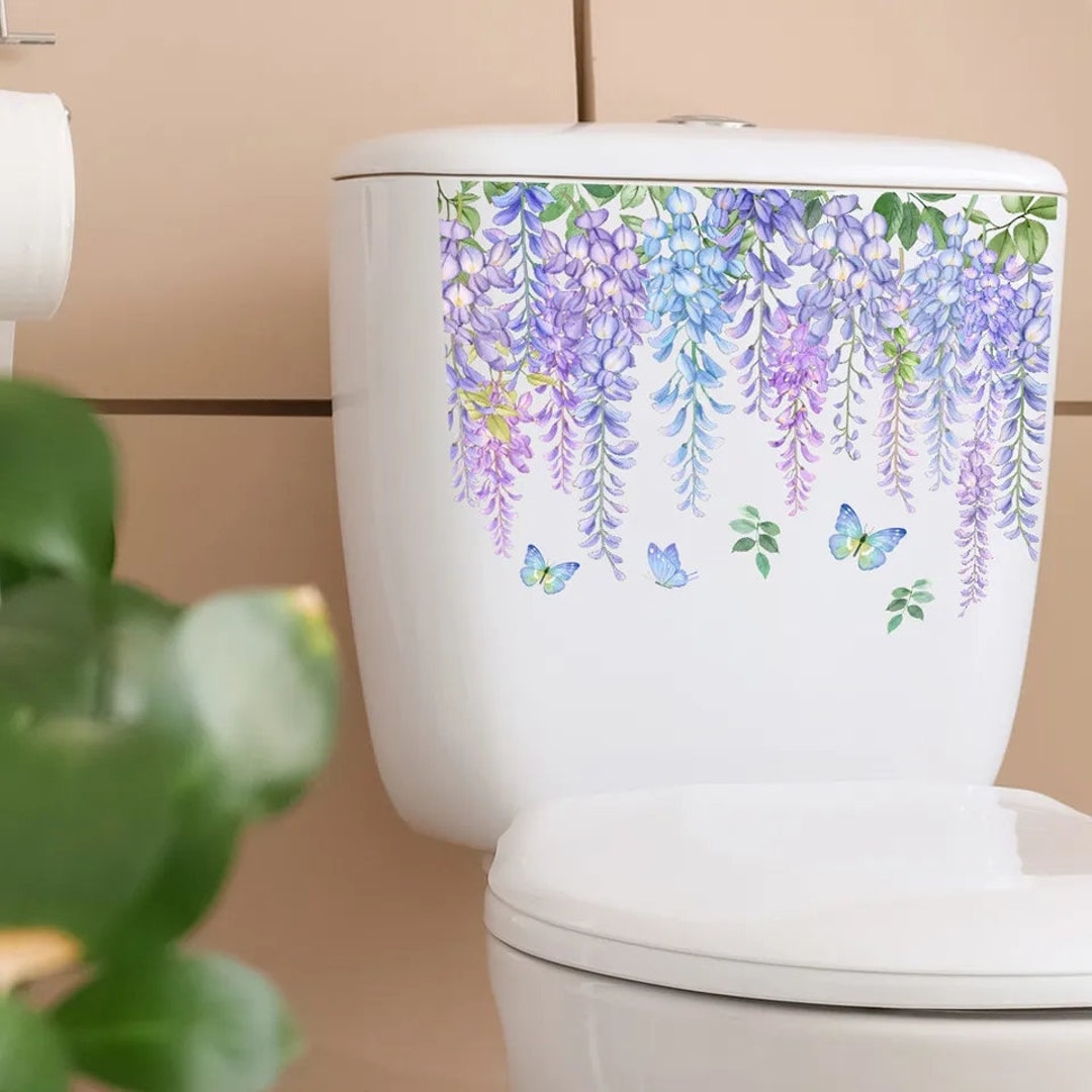 Purple Flower Butterfly Bathroom Decal Sticker Toilets, Draws ...