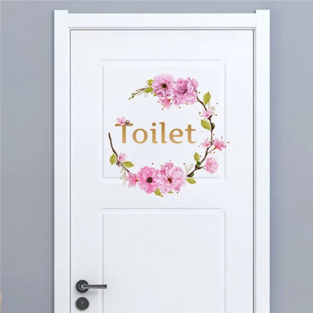 Pink Floral Toilet Door Sign Decal Sticker Toilets, Doors, Cupboards ...