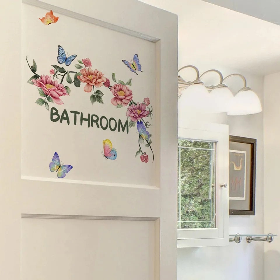 Bathroom Door Decal Sticker Toilets, Draws, Cupboards, Tiles, Shower ...