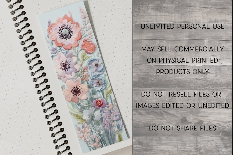 10 Embroidered Flower Printable Bookmarks, Digital Download Bookmark ...