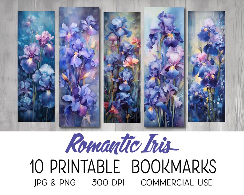 10 Romantic Iris Printable Bookmarks Digital Download - Etsy
