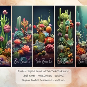 Succulent 10 Printable Bookmarks, Digital Download Bookmark Pages, Book ...