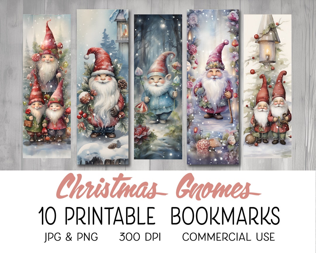 Christmas Gnome 10 Printable Bookmarks, Digital Download Bookmark Pages ...