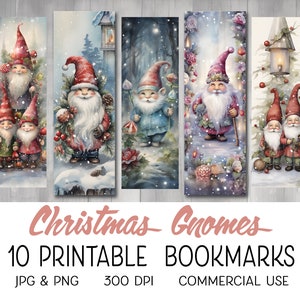 Christmas Gnome 10 Printable Bookmarks, Digital Download Bookmark Pages ...