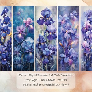 10 Romantic Iris Printable Bookmarks, Digital Download Bookmark Pages ...
