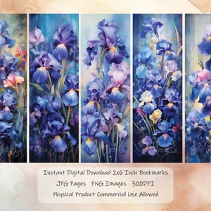 10 Romantic Iris Printable Bookmarks, Digital Download Bookmark Pages ...
