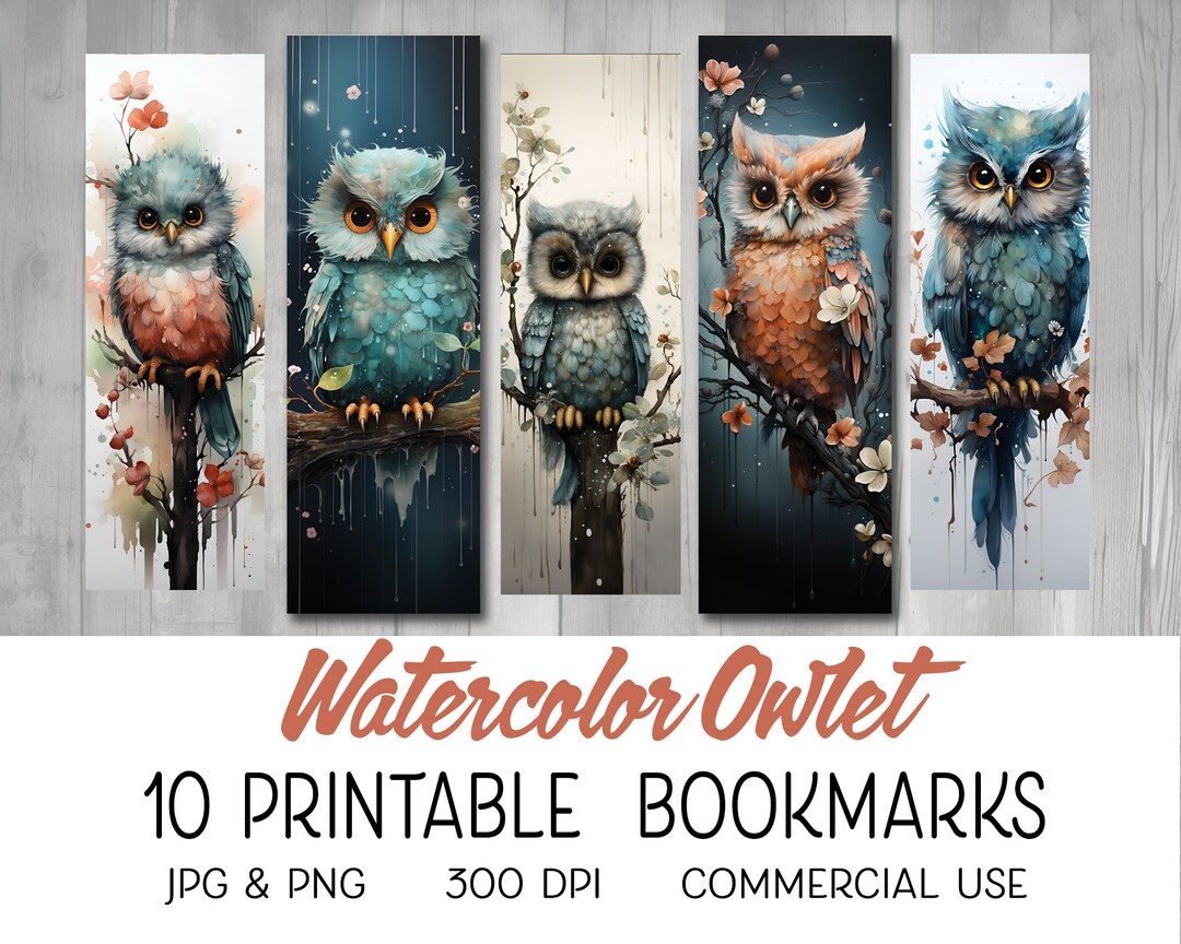 Watercolor Owlet 10 Printable Bookmarks, Digital Download Bookmark ...