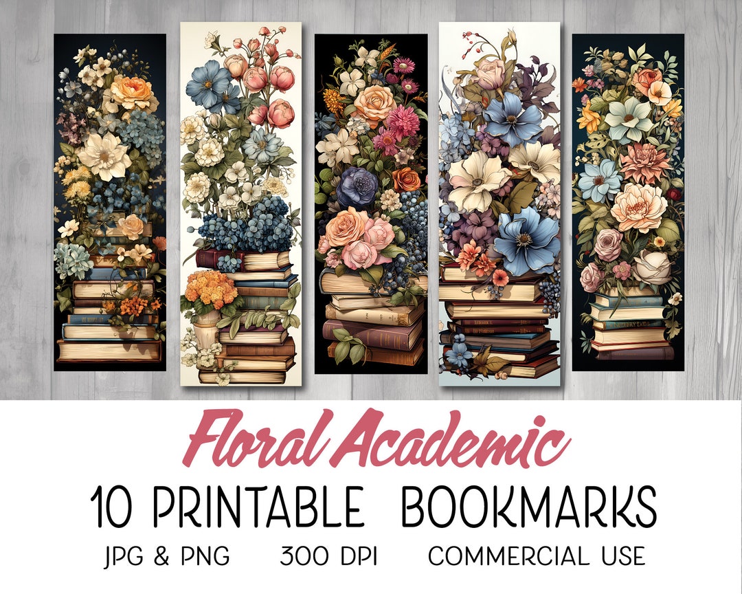 Flower Books 10 Printable Bookmarks, Digital Download Bookmark Pages ...