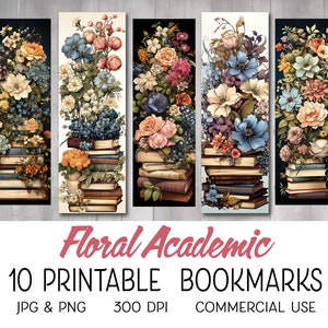 Flower Books 10 Printable Bookmarks, Digital Download Bookmark Pages ...